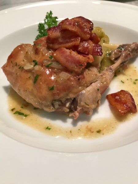 Bacon Braised Hare with Leeks - Forno Bravo. Authentic Wood Fired Ovens