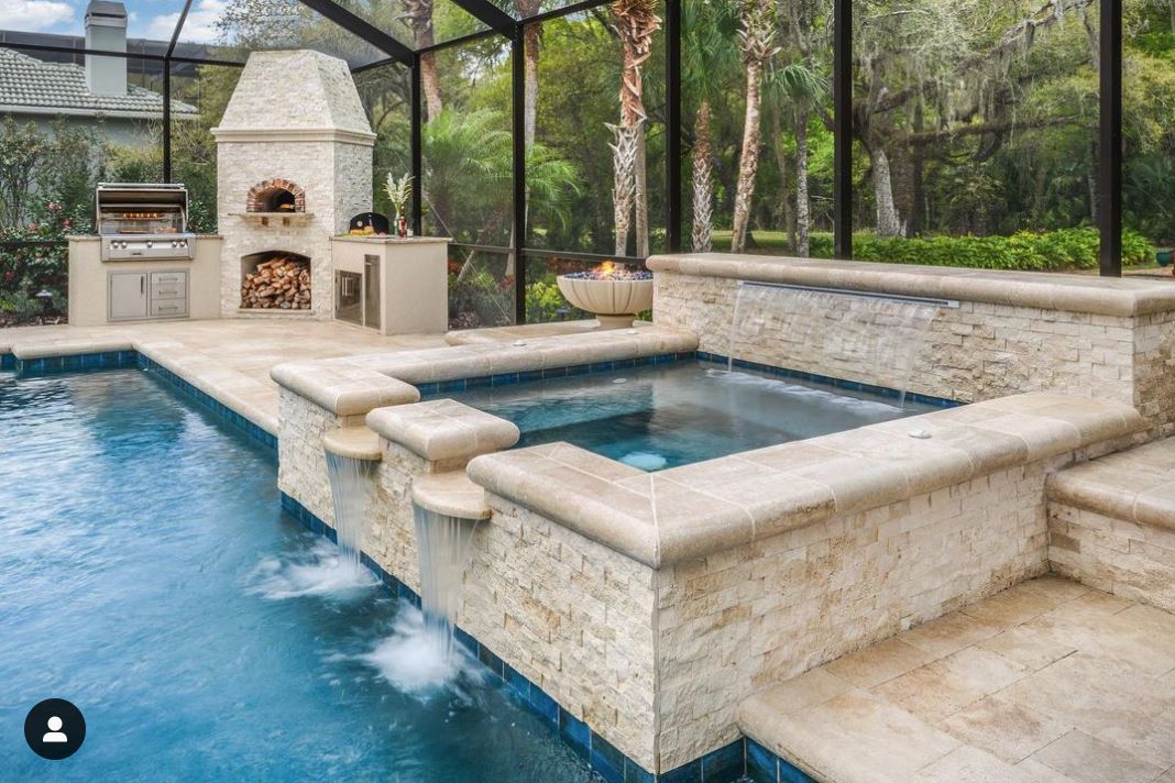 Nu Kit Dealer White Stone Brick Semi Enclosed Kitchen And Pool In ...